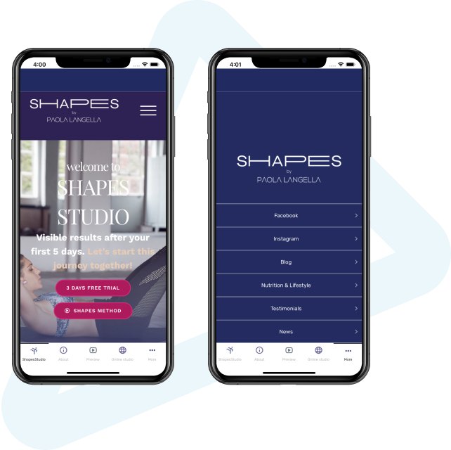 Shapes Studio App | Fitness app made by Shoutem | Shoutem